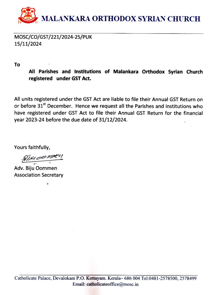 GST | Malankara Orthodox Syrian Church
